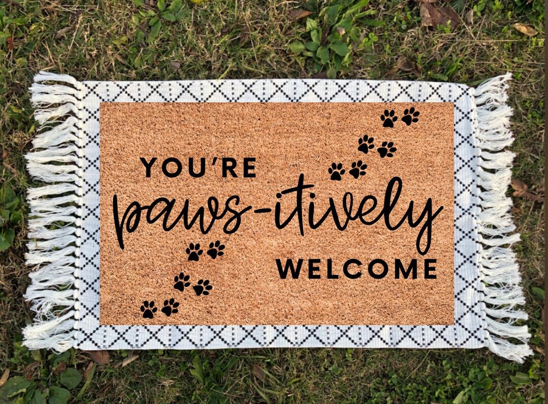 Paws-itively Welcome, Gifts for Pets, Paw Print Doormat, Funny Door Mat ...