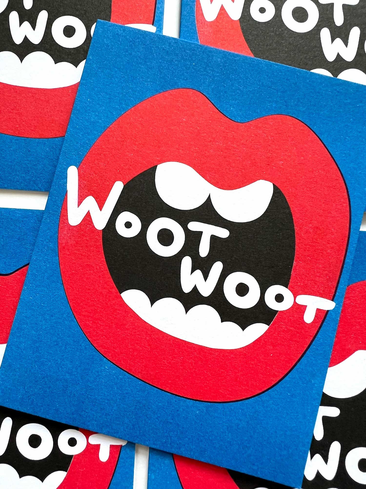 A Risograph Printed Card of Mouth Saying Woot Woot for a Birthday ...