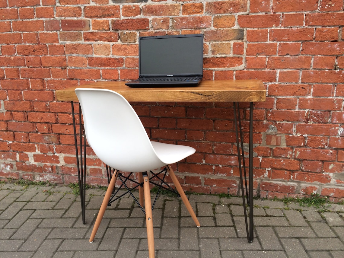 Rustic Industrial Plank Desk Table with Metal Hairpin Legs | Etsy