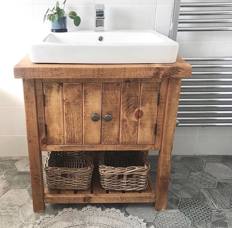 Rustic Chunky Solid Wood Bathroom Washstand Vanity Sink Unit - Etsy UK Rustic Chunky Solid Wood Bathroom Washstand Vanity Sink Unit - Etsy UK