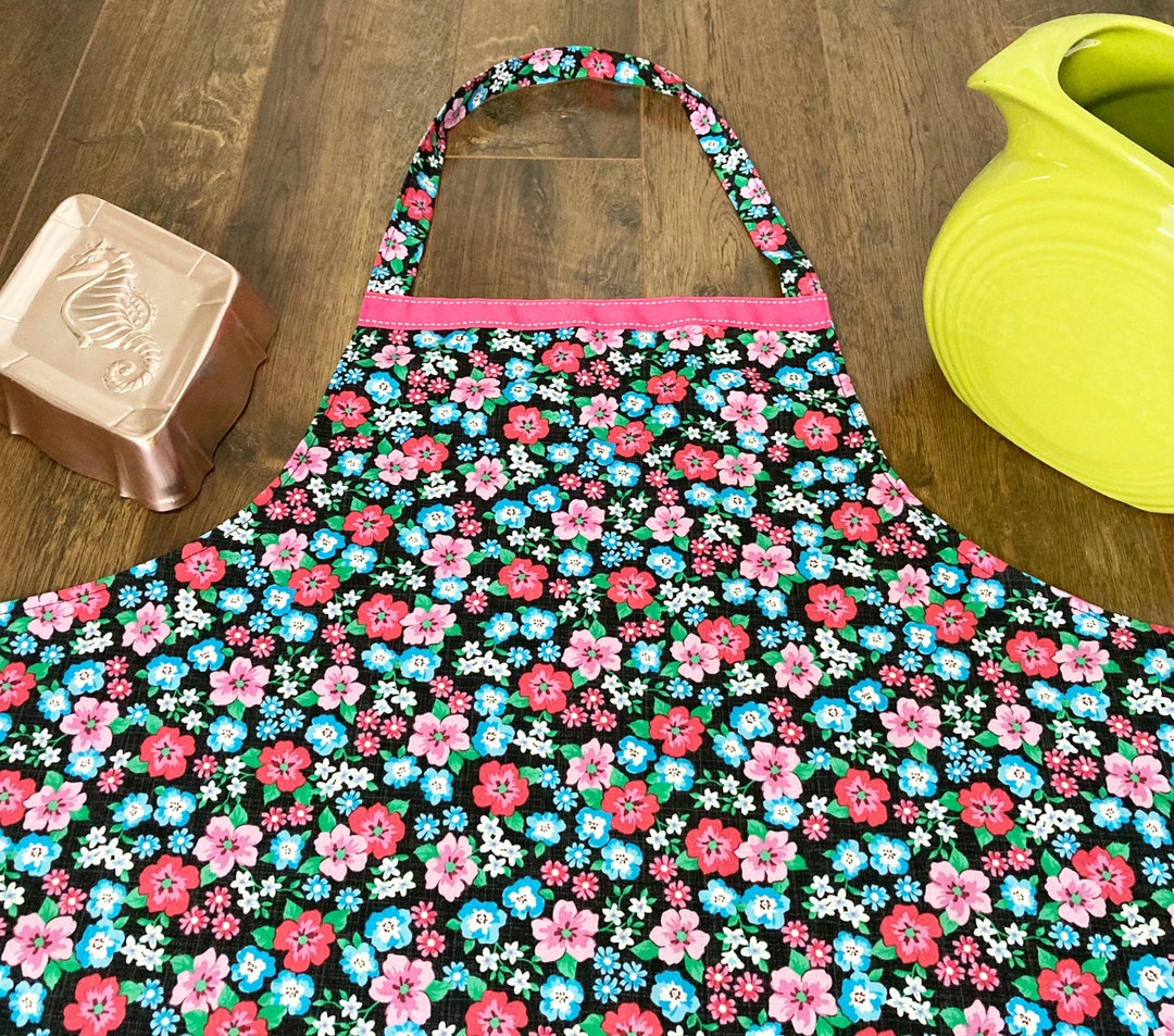 Adult Size Pink and Blue Flower Womens Apron, Assorted Flowers Handmade ...