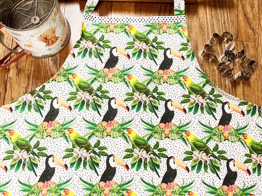 Toucans Parrots Bird Apron. Tropical Flower Adult Size Apron, Parrot ...
