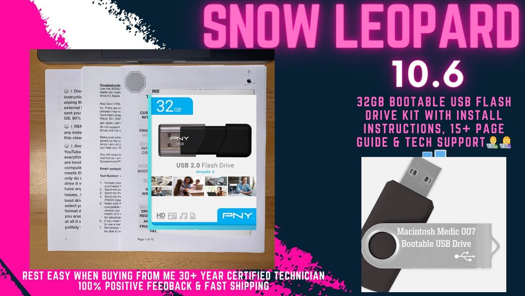 Mac OS Snow Leopard Bootable USB Flash Drive With Guide and Tech ...