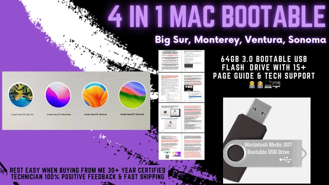 Mac OS X 4 in 1 Bootable USB Flash Drive Big Sur, Monterey, Ventura ...
