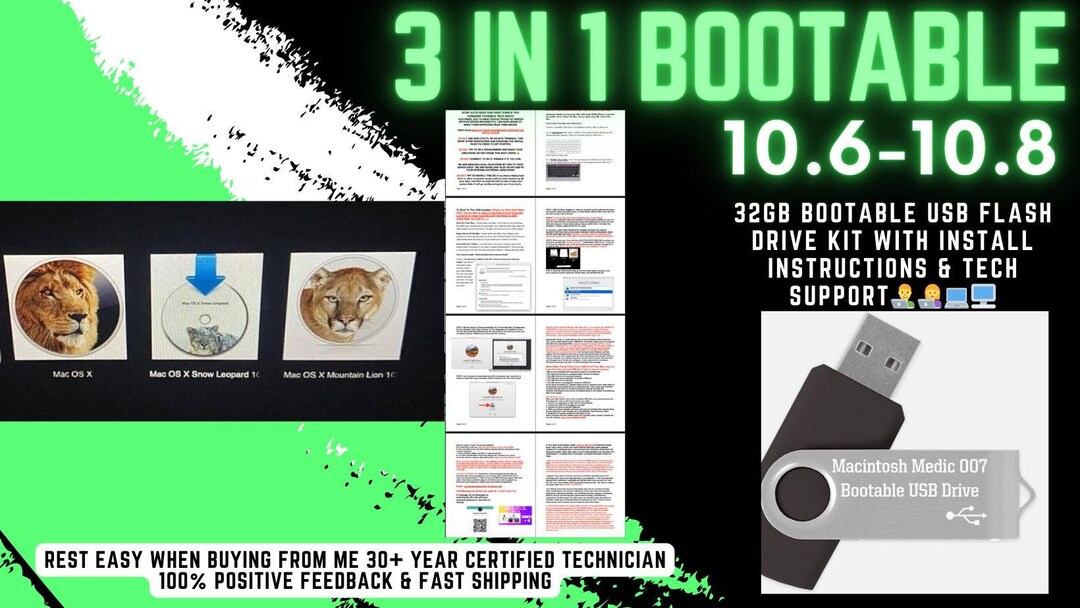 Mac OS X 3 in 1 Bootable USB Flash Drive Snow Leopard, Lion, and Mountain Lion for Older ...