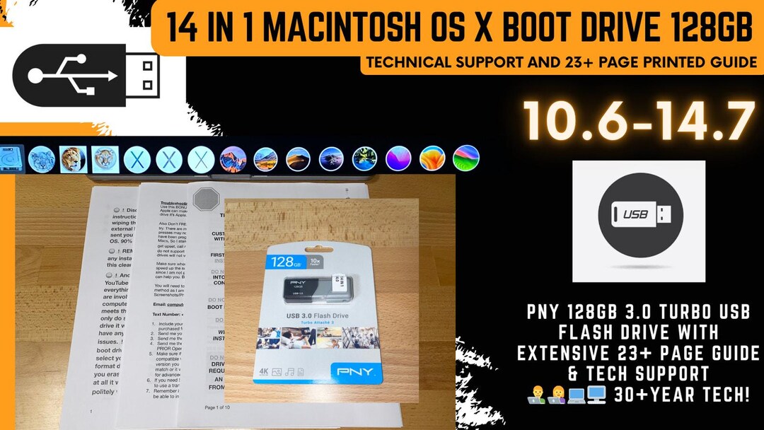 14 in 1 Mac OS X Bootable USB Flash Drive 128GB With Guide for Most ...