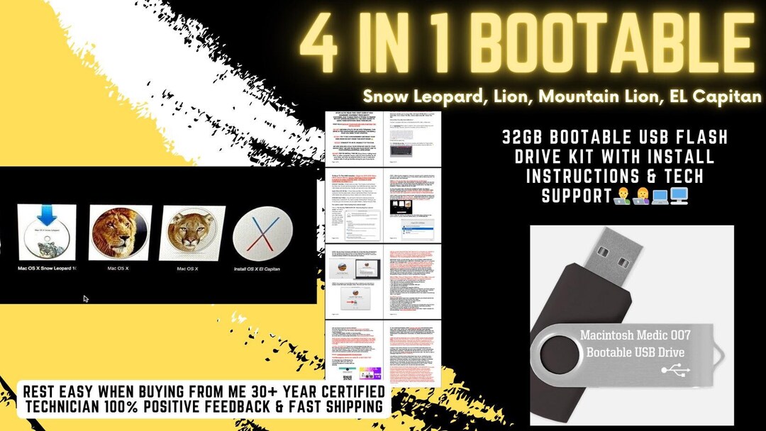 Mac OS X 4 in 1 Bootable USB Flash Drive Snow Leopard Lion Mountain Lion and El Capitan - Etsy