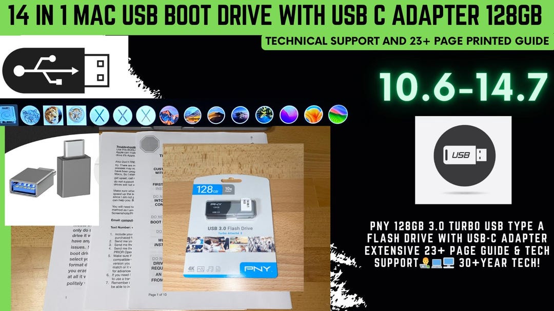 14 in 1 Mac OS Bootable USB-C Flash Drive 128GB for Most Macintosh ...