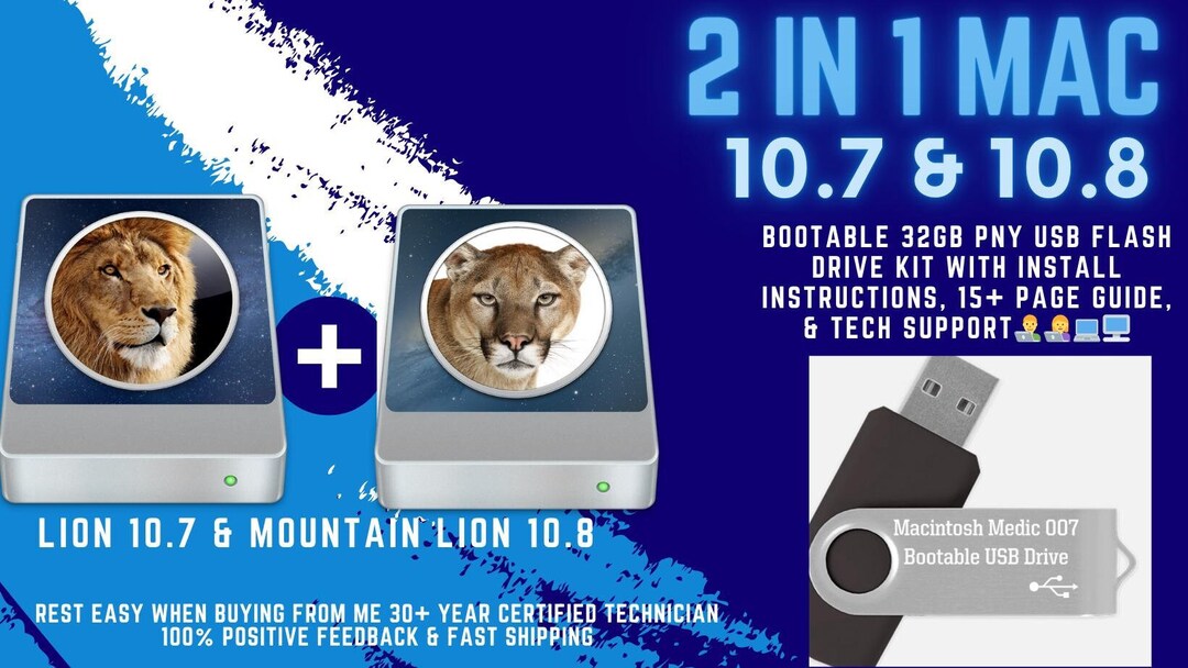 2 in 1 Mac OS Bootable USB Flash Drive Lion and Mountain Lion - Etsy