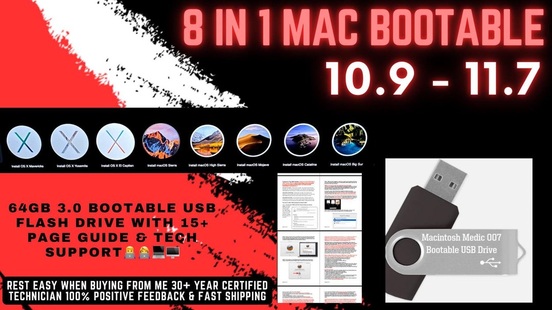 Mac OS X 8 in 1 Bootable USB Flash Drive 10.9 11.7 64GB 3.0 With ...