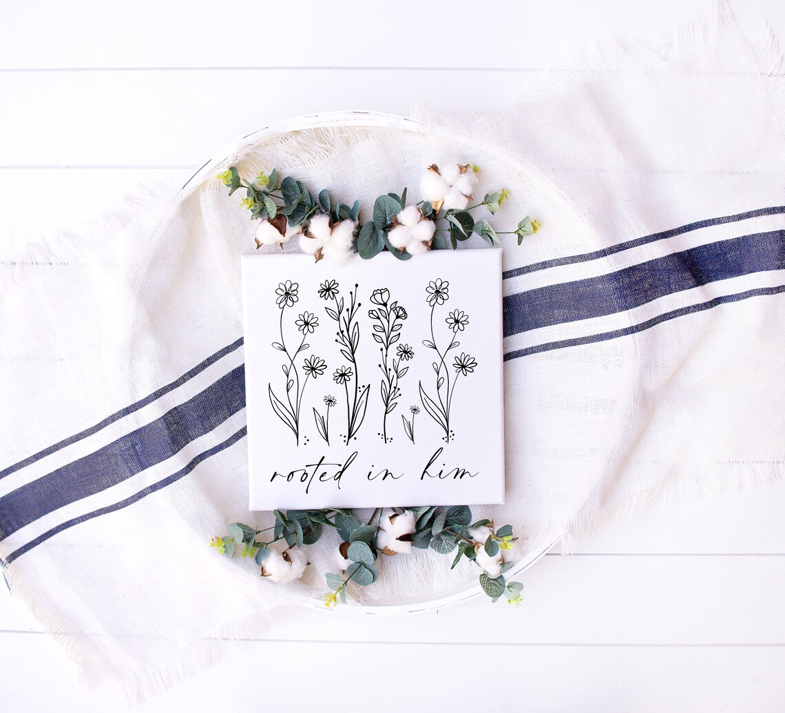 Rooted in Him Spiritual Art Floral Worship Art Scripture Wall Art ...
