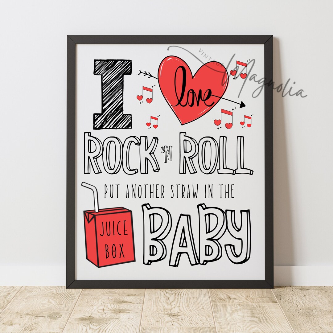 I Love ROCK N ROLL Baby Shower Sign, Baby Shower Favor Sign, Rock Baby ...