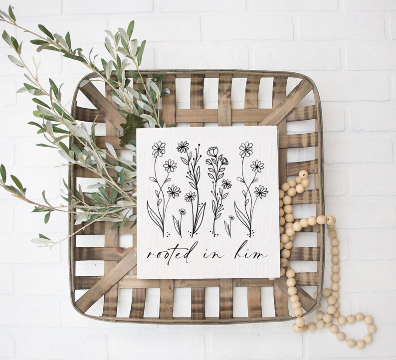 Rooted in Him Spiritual Art Floral Worship Art Scripture Wall Art ...