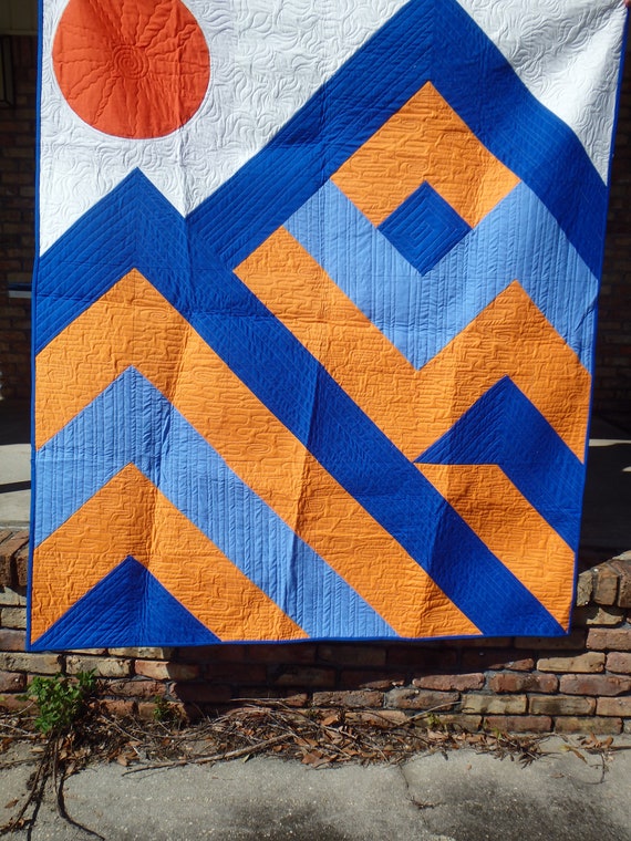 Modern Twin Size/lap Size Quilt Blue and Orange Modern Quilt | Etsy