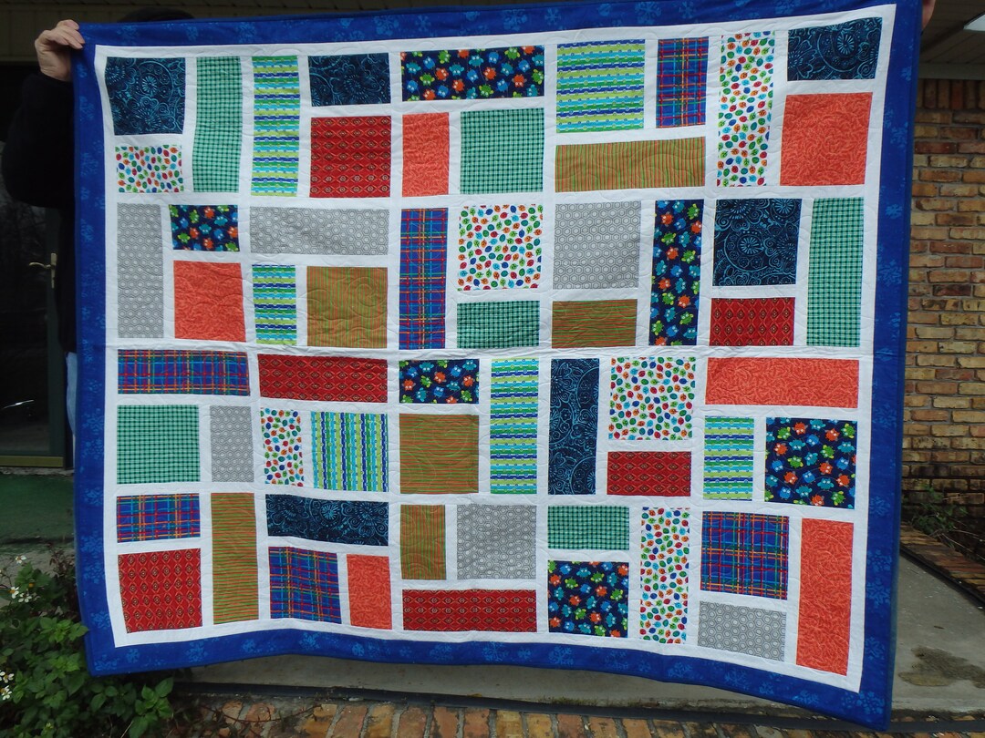 Modern Throw Quilt Modern Twin Size Quilt Blue Quilt Blue - Etsy