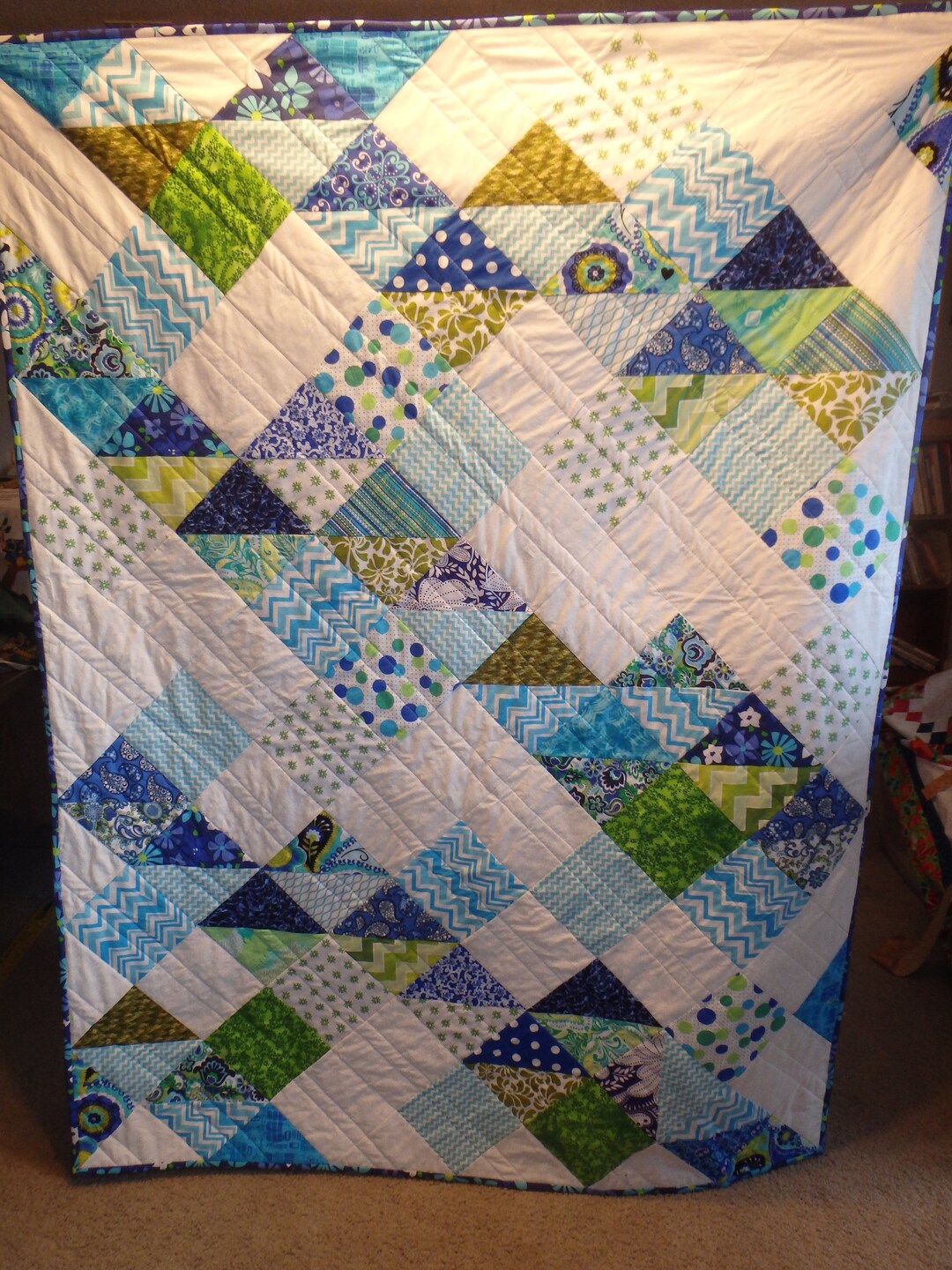 Modern Blue Quilt Lap Quilt Modern Twin Size Quilt Modern - Etsy