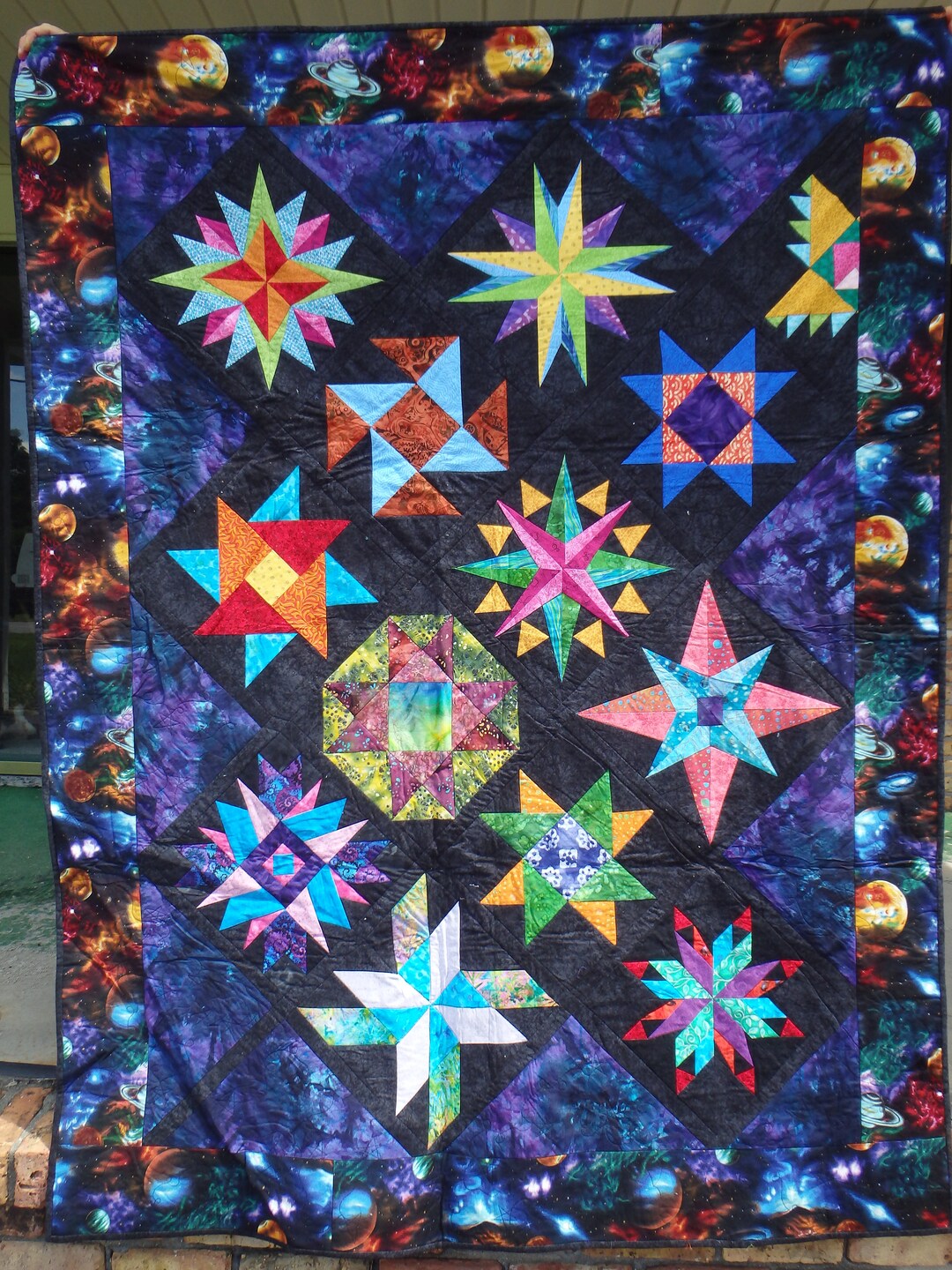 Double Size Quilt Homemade Quilt Star Quilt Blue Quilt - Etsy