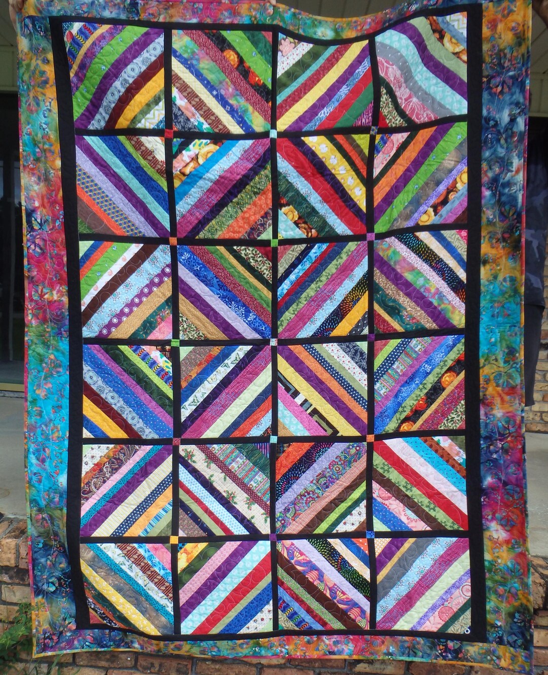 String Pieced Rainbow Queen Size Quilt - Etsy