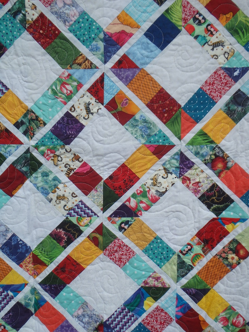 Modern Patchwork Quilt, Colorful Squares, Twin Size (66x76 Inches) - Etsy