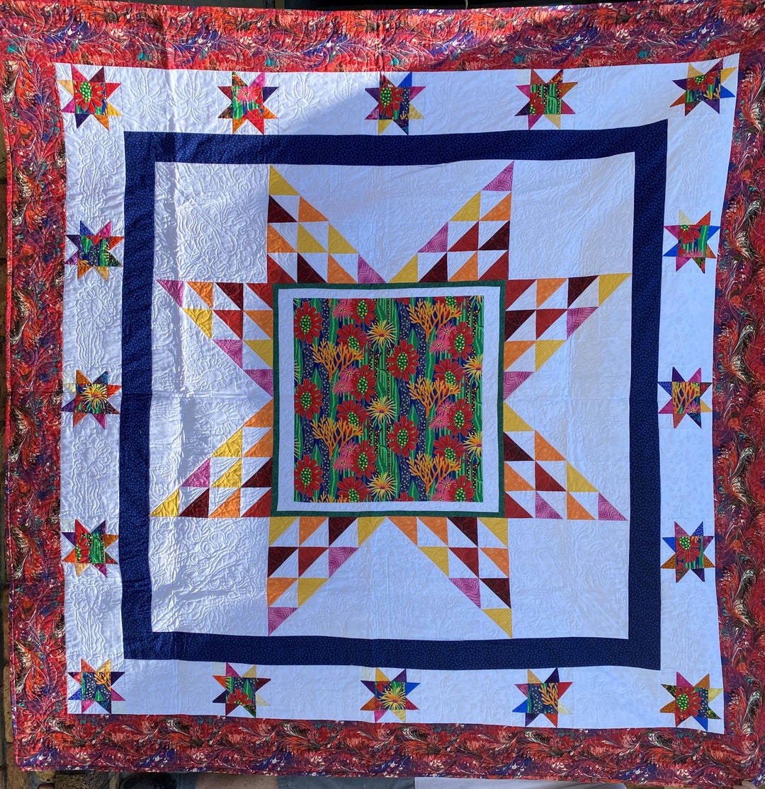 Modern Red and Yellow Quilt, Modern Queen Size Quilt, Modern Full Size ...