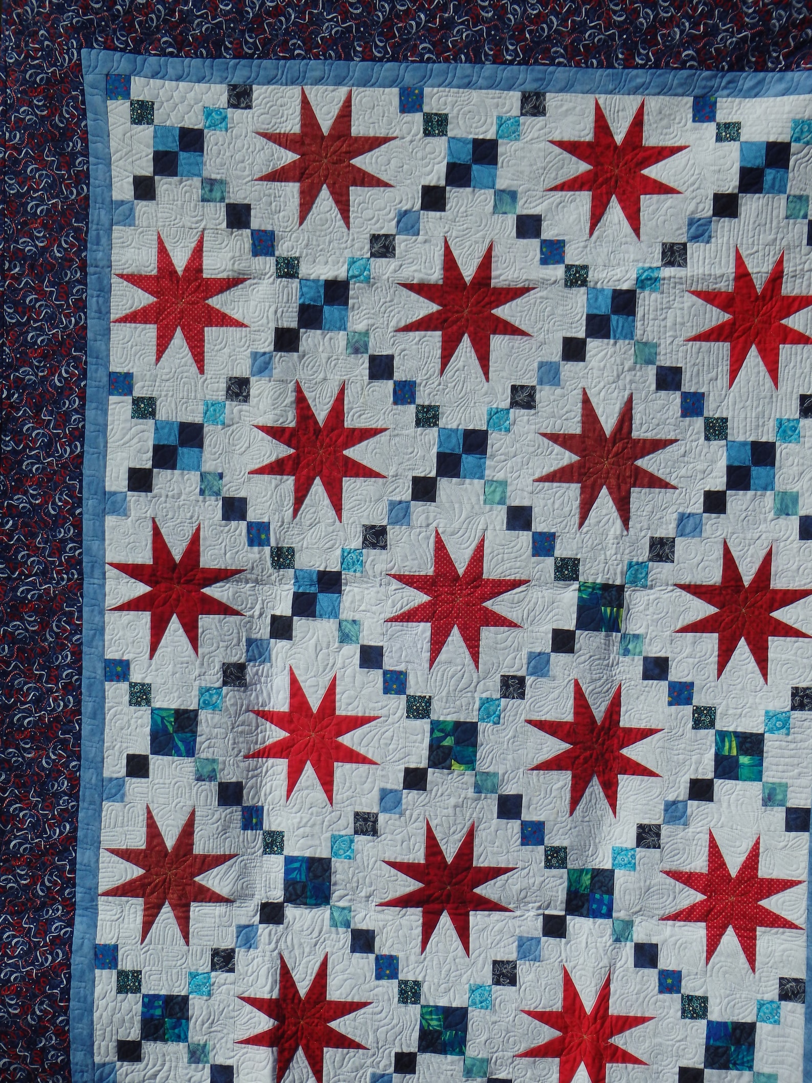 Red Star Twin Quilt, Blue Squares, Handmade Cotton Throw - Etsy