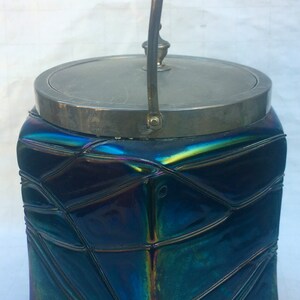 Antique Art Nouveau Loetz Kralik Blue Iridescent Art Glass Buiscut Jar ...