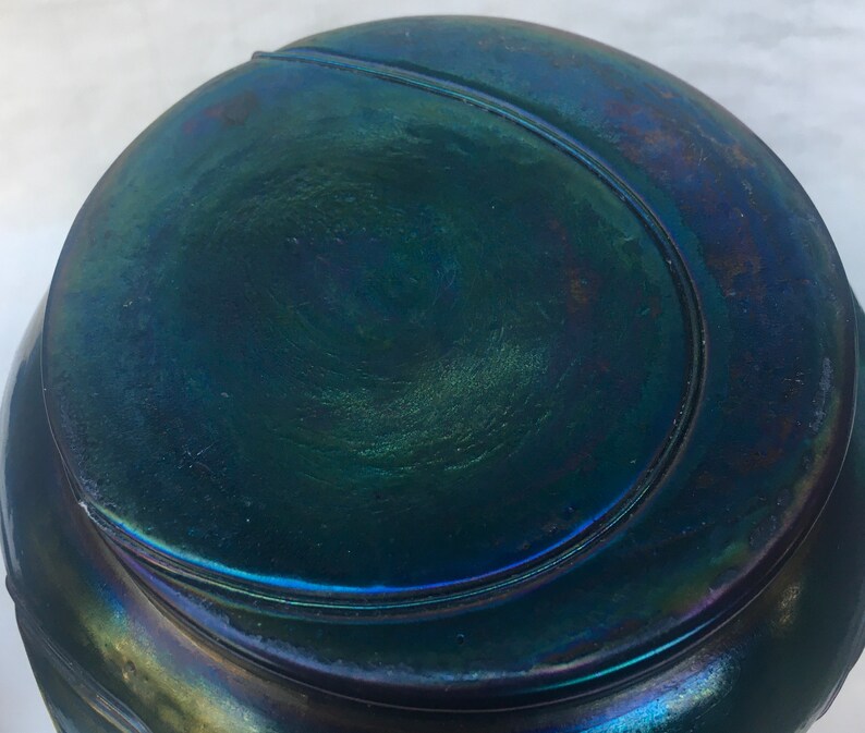 Antique Art Nouveau Loetz Kralik Blue Iridescent Art Glass Buiscut Jar ...