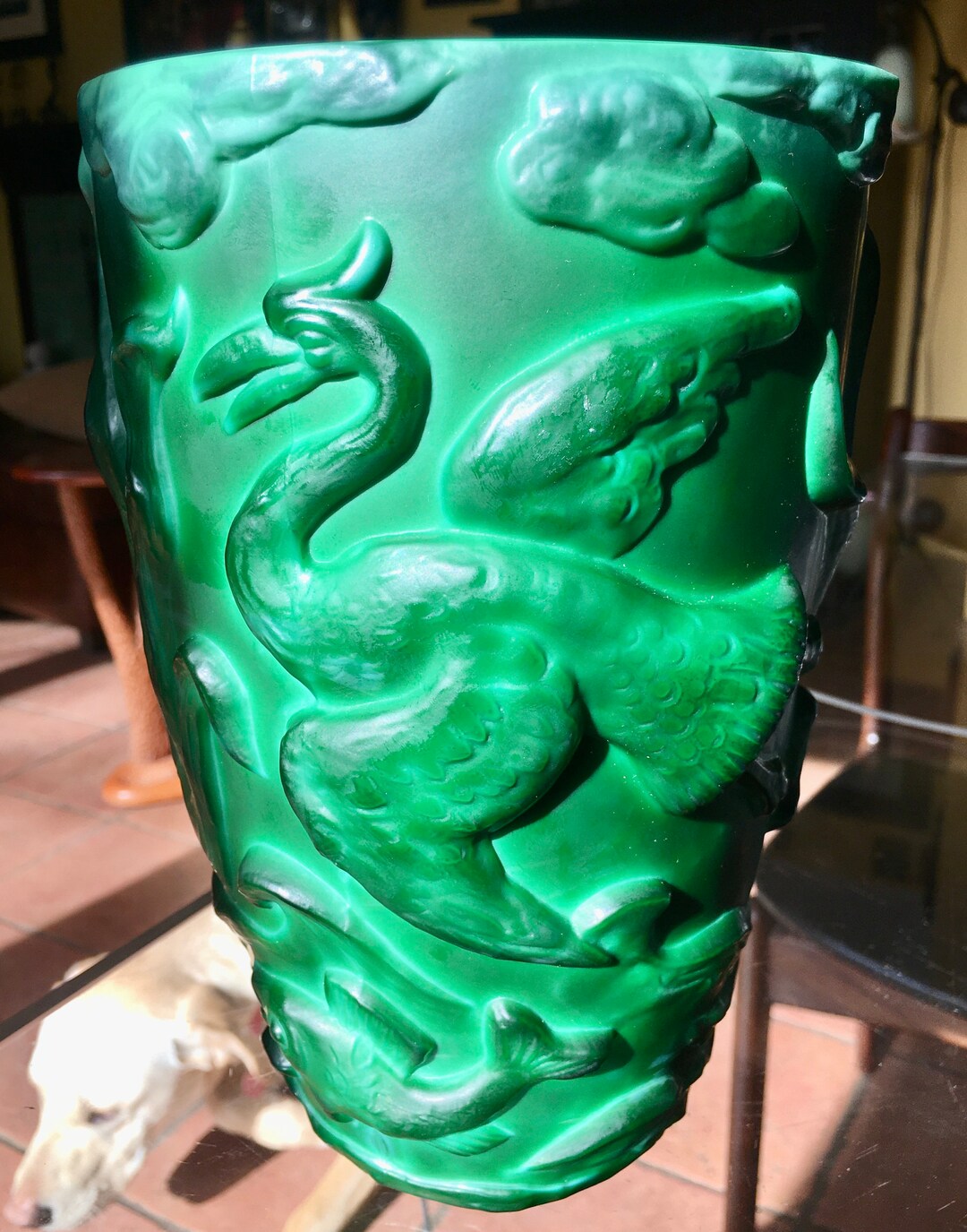 Art Deco Green Malachite Glass Fish Bird Vase - Etsy