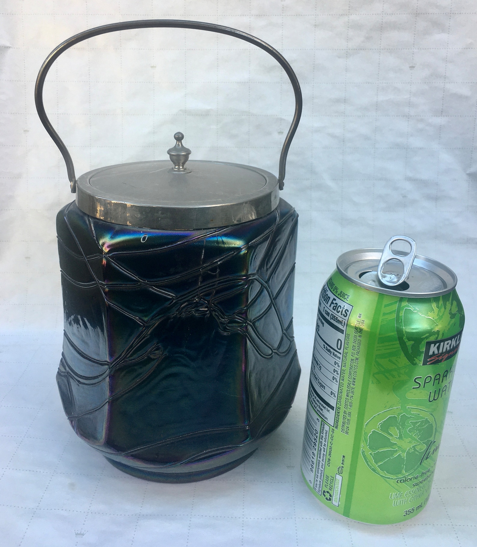 Antique Art Nouveau Loetz Kralik Blue Iridescent Art Glass Buiscut Jar ...