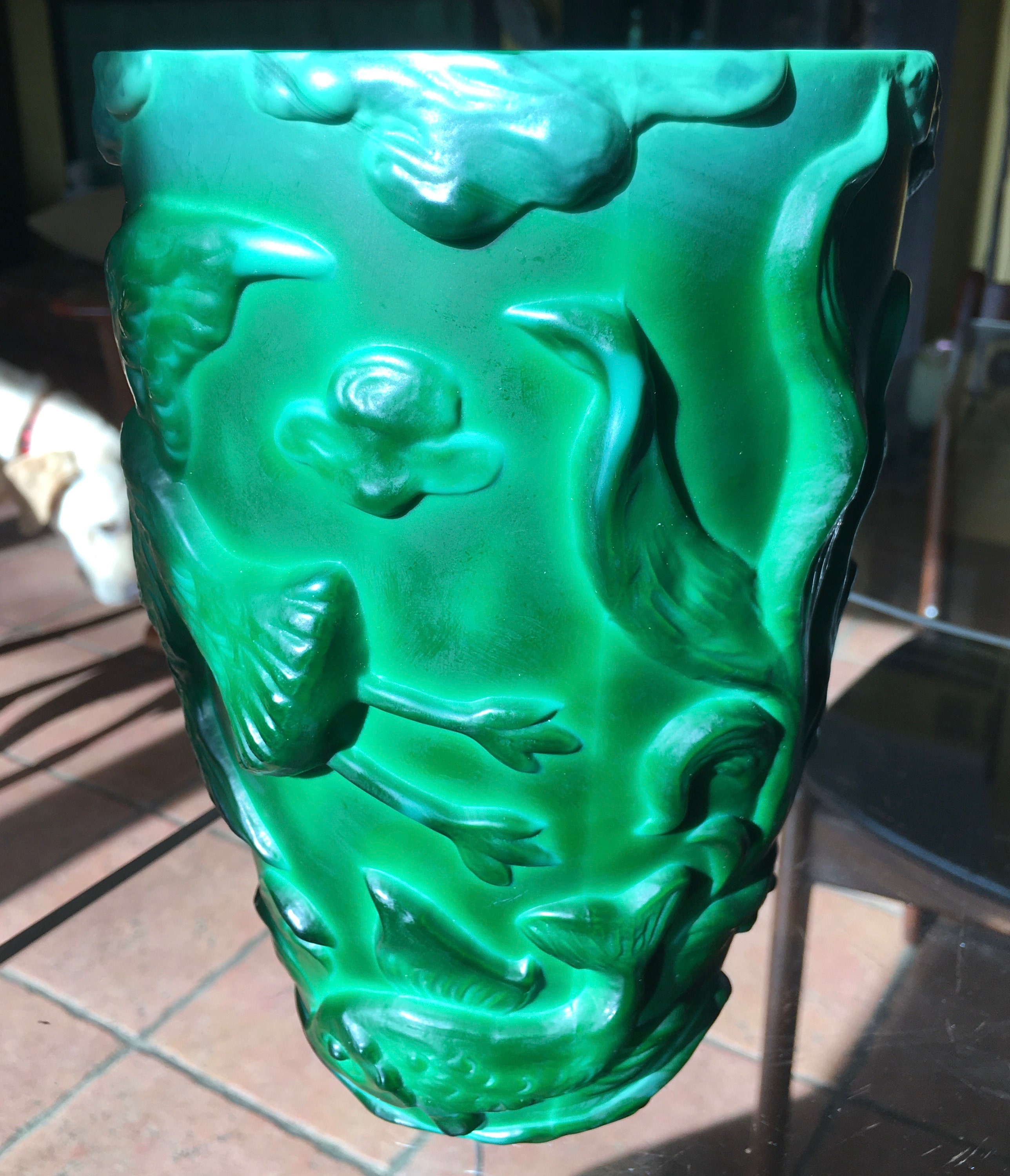 Art Deco Green Malachite Glass Fish Bird Vase - Etsy