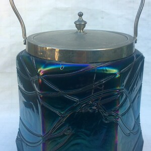 Antique Art Nouveau Loetz Kralik Blue Iridescent Art Glass Buiscut Jar ...