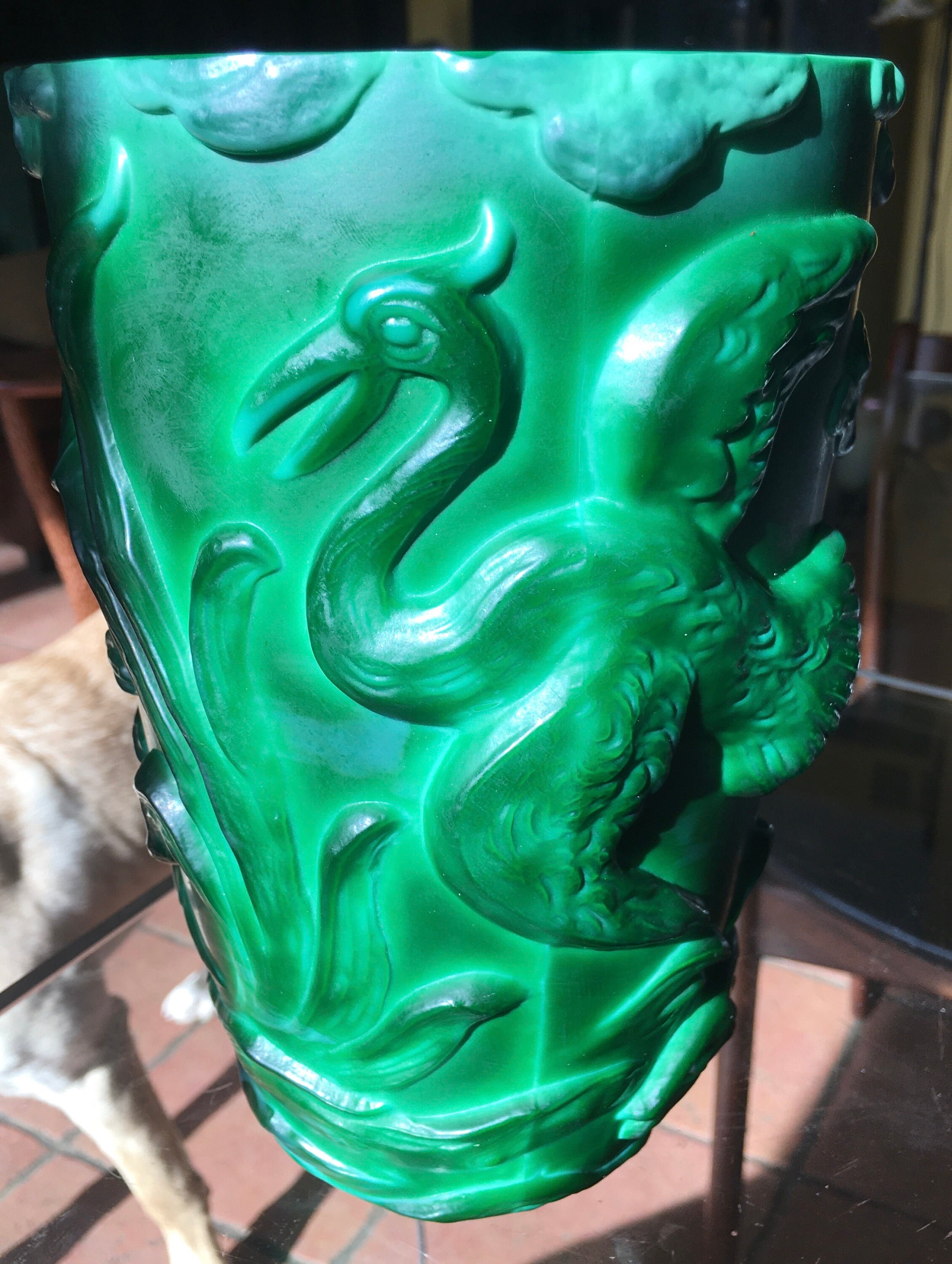 Art Deco Green Malachite Glass Fish Bird Vase - Etsy