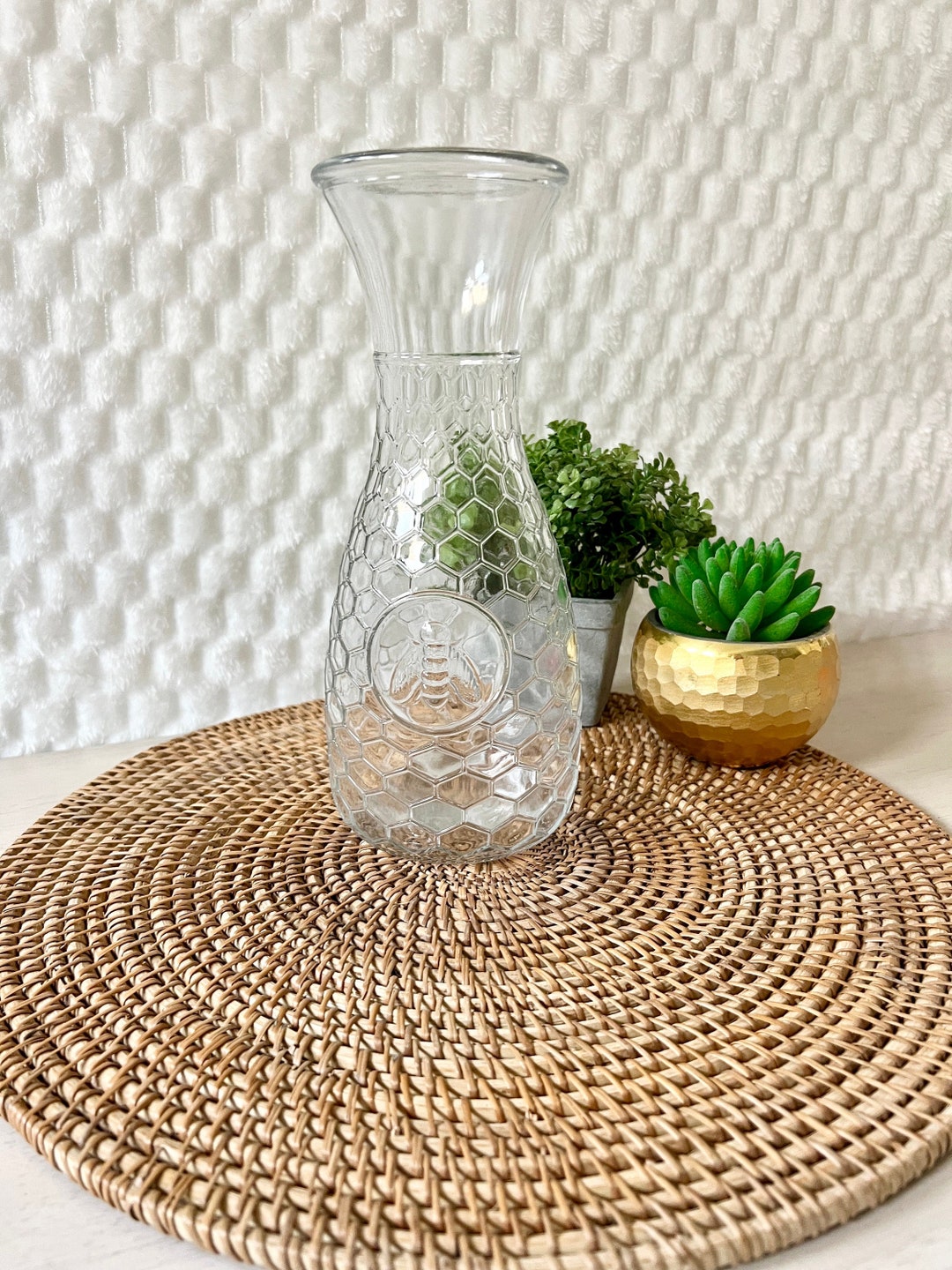 Honey Bee Juice Glass Carafe 1 Liter Hexagon Pattern - Etsy