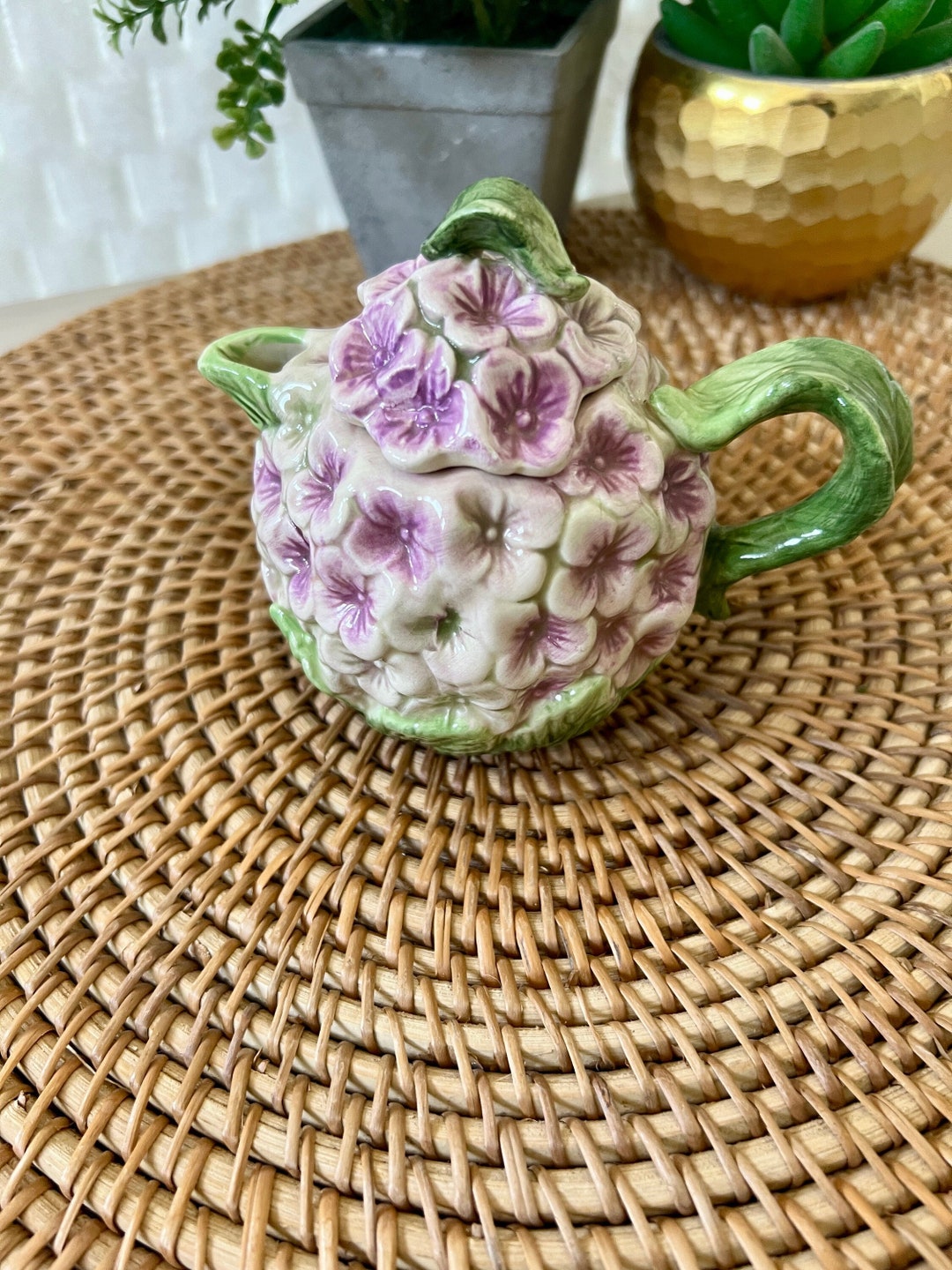 Mini Purple Hydrangea Majolica Teapot Vintage Teapot Lavender Hydrangea ...