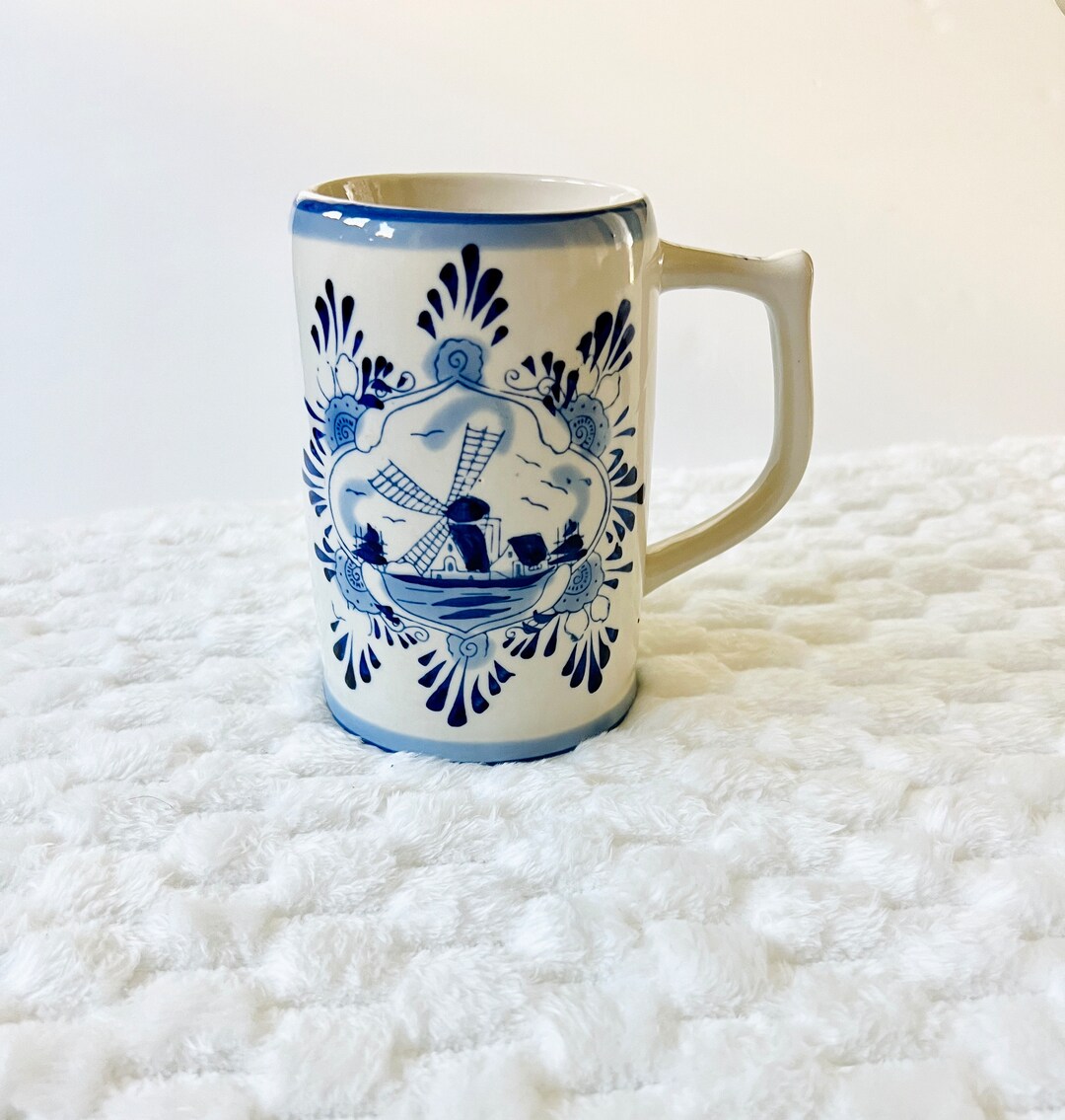 Hand Painted Delftware Mug Holland Windmill - Blue Vintage Ceramic Mug ...
