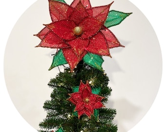 Christmas Tree Topper, Red and Gold Poinsettia Tree Topper, XL Tree ...