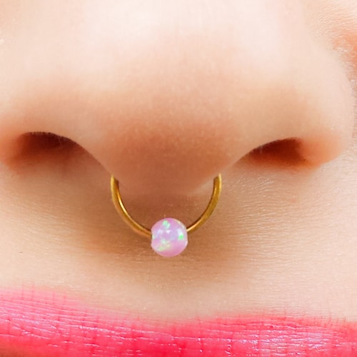 Pink Septum Piercing Pink Opal Nose Ring Opal Septum Ring - Etsy