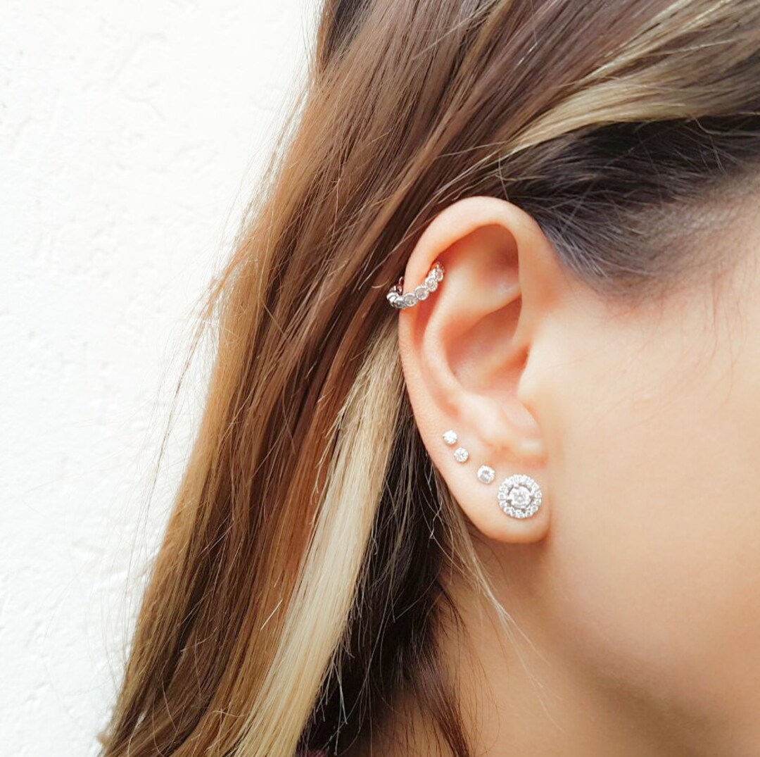 CZ Helix Earring - Tiny Hoop Helix Ring - Silver Helix - Helix Earring ...
