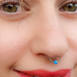 Silver Septum, Opal Septum Ring, Blue Opal Septum, Tiny Opal Septum ...