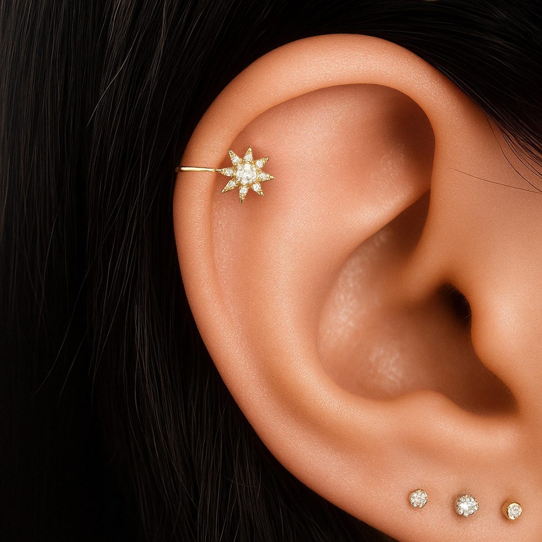 Sun Ear Cuff – Starburst Cartilage Cuff, No-piercing Helix Cuff, Silver ...