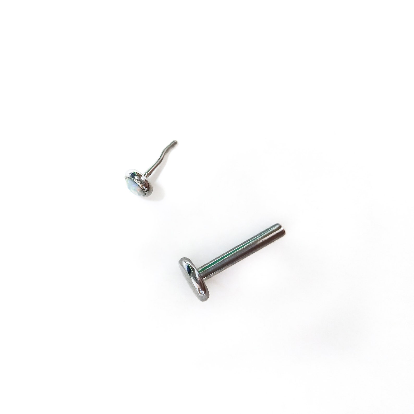16G Push Pin Labret Disk Stud - Tiny Fire Opal Threadless Flat Back ...