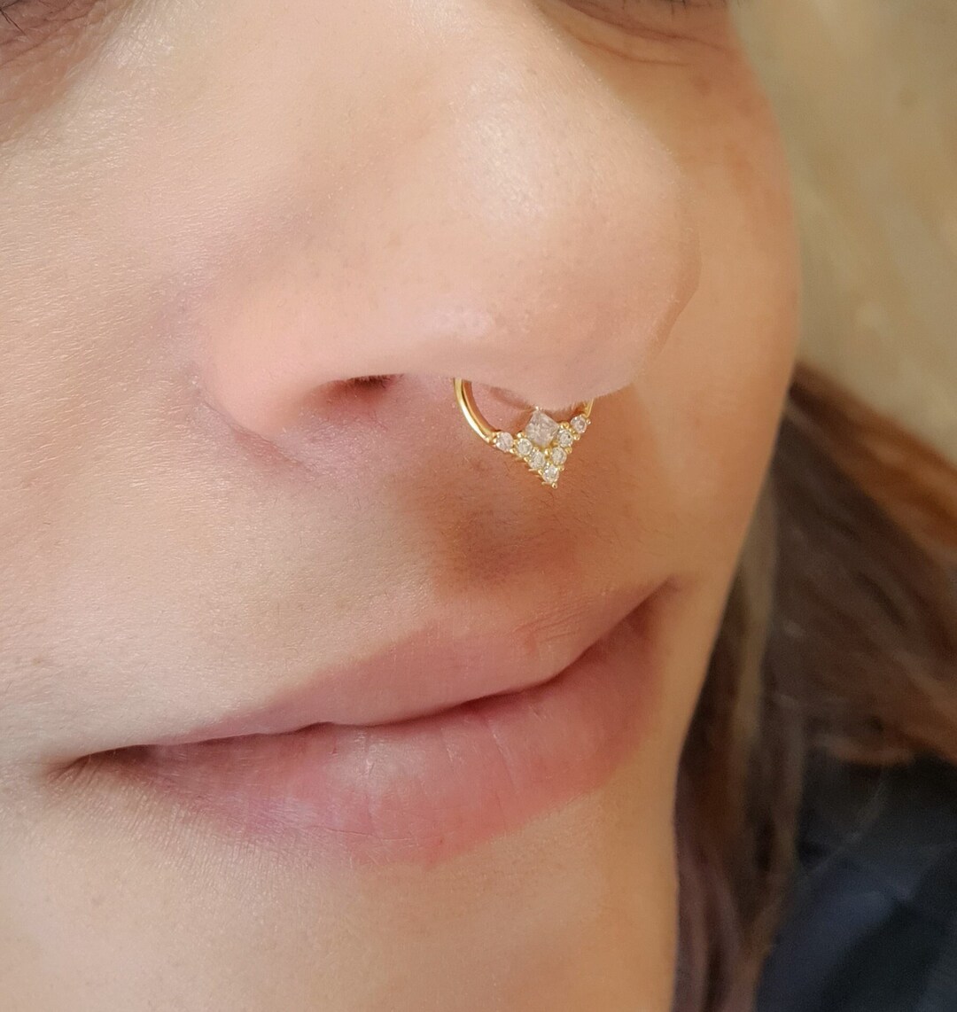 Diamond CZ Septum Ring-cubic Zirconia 16g Nose Ring-sparkle Nose Hoop ...