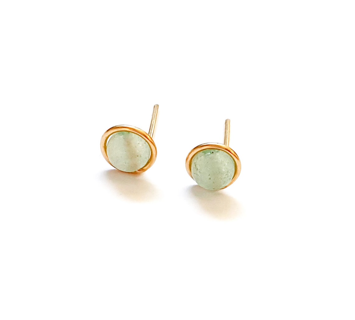 Jade Earrings-light Color Jade Studs Earring-jade Jewelry-small Round ...