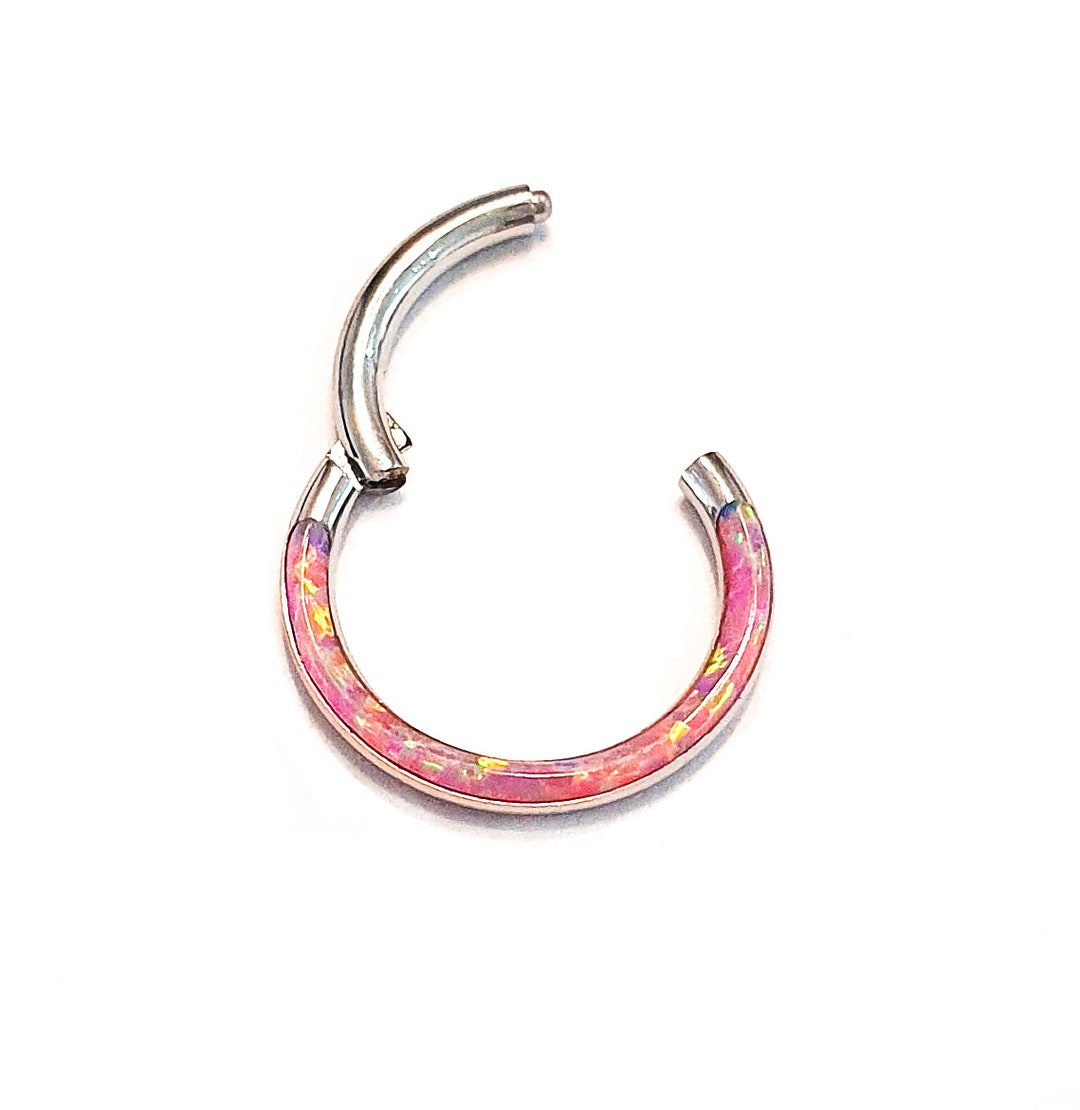 Pink Opal Septum Ring Clicker, Round Septum Opal Ring, 16g Surgical ...
