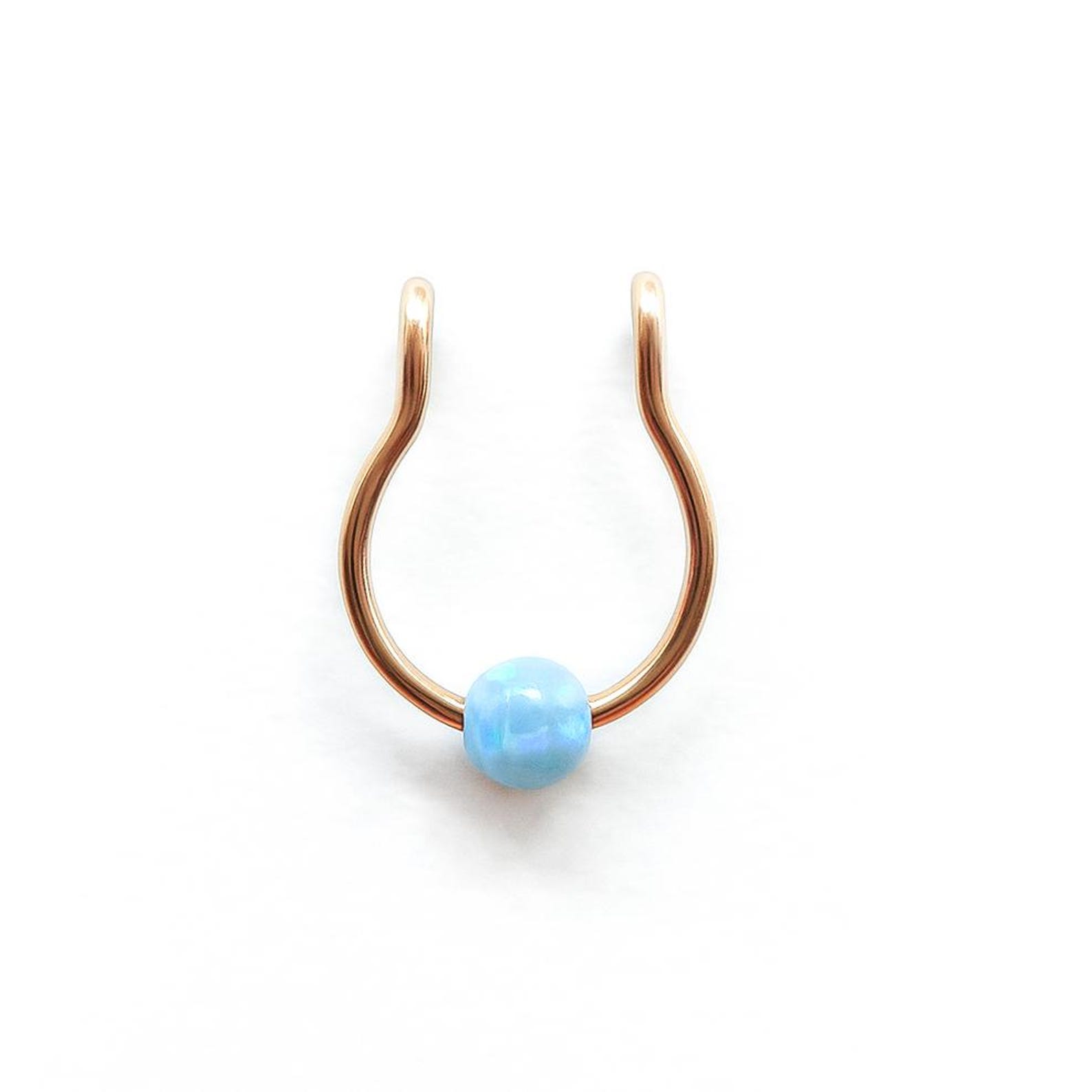 Opal Beaded Fake Septum Ring, Light Blue Opal Septum Hoop, Tiny Opal ...