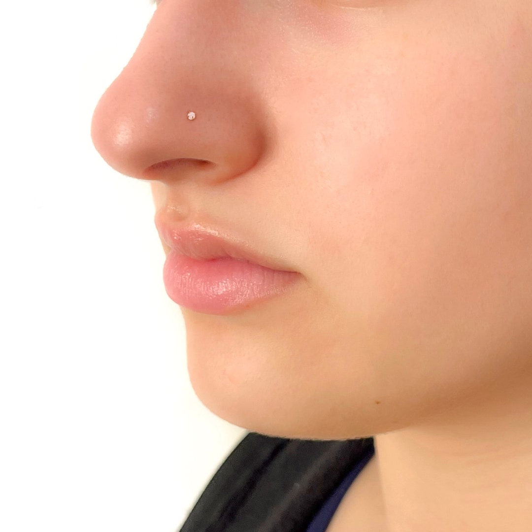 Teeny Tiny Silver CZ Diamond Nose Stud - Tiny Nose Stud Silver - L ...