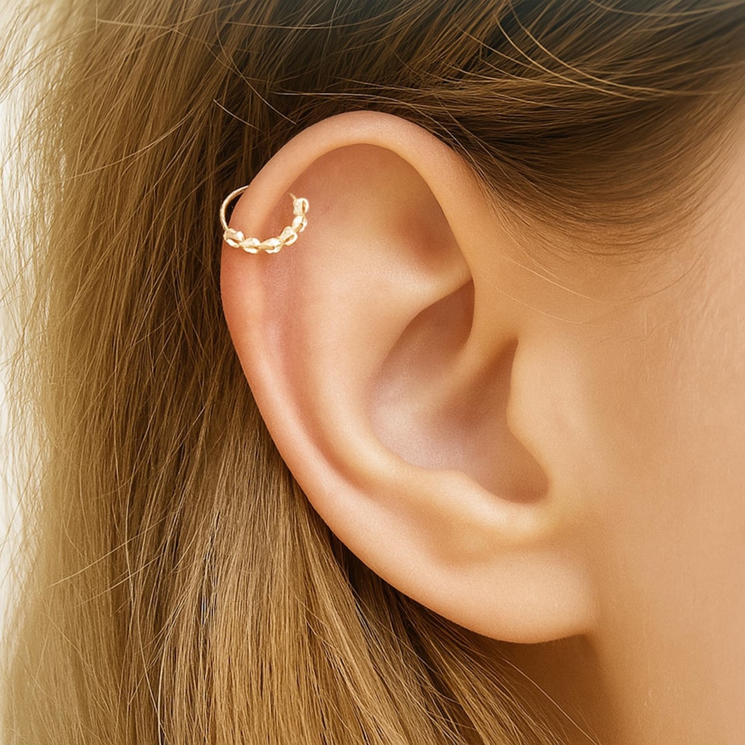 Helix Hoop Earring - Cartilage Lobe and Conch Beaded Mixed Metal ...