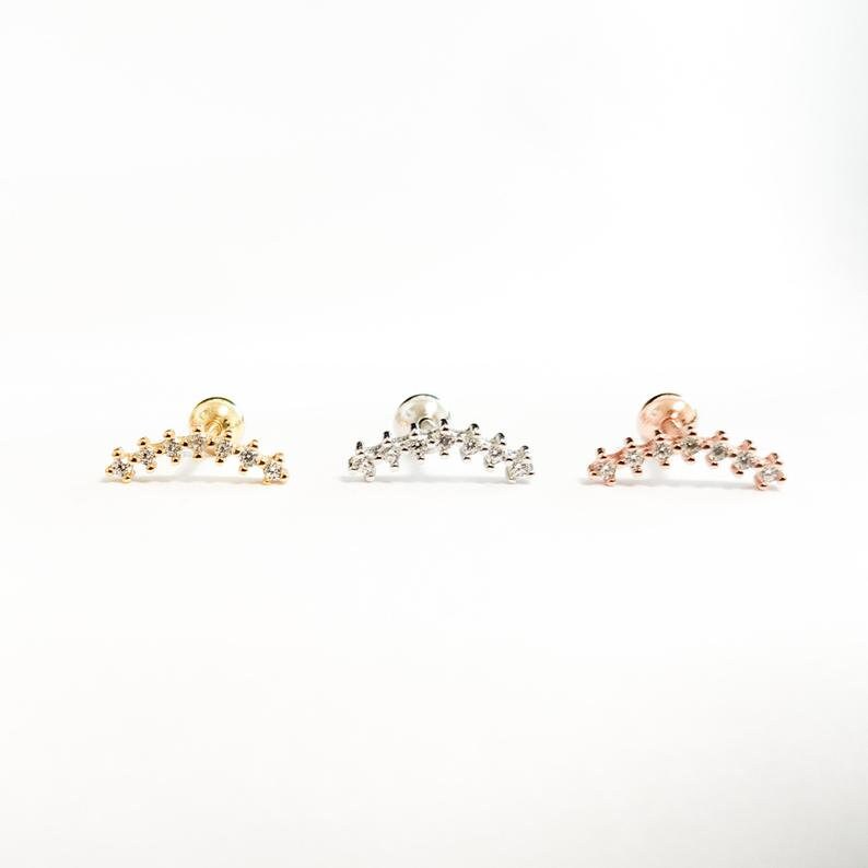 Helix Earring , Cartilage Earring, CZ Curved Helix, Pave Helix Earring ...