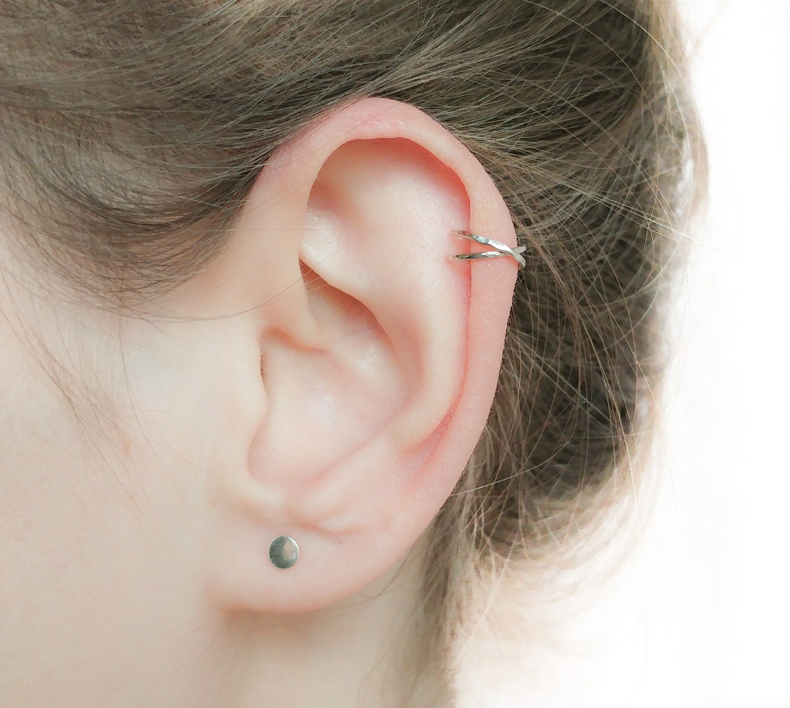 Ear Cuffs No Piercing- Hammered Cross Ear Cuff - Fake Helix Earring ...