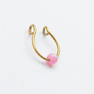 Pink Septum, Fake Piercing, Pink Opal Nose Ring, Opal Fake Septum Ring ...